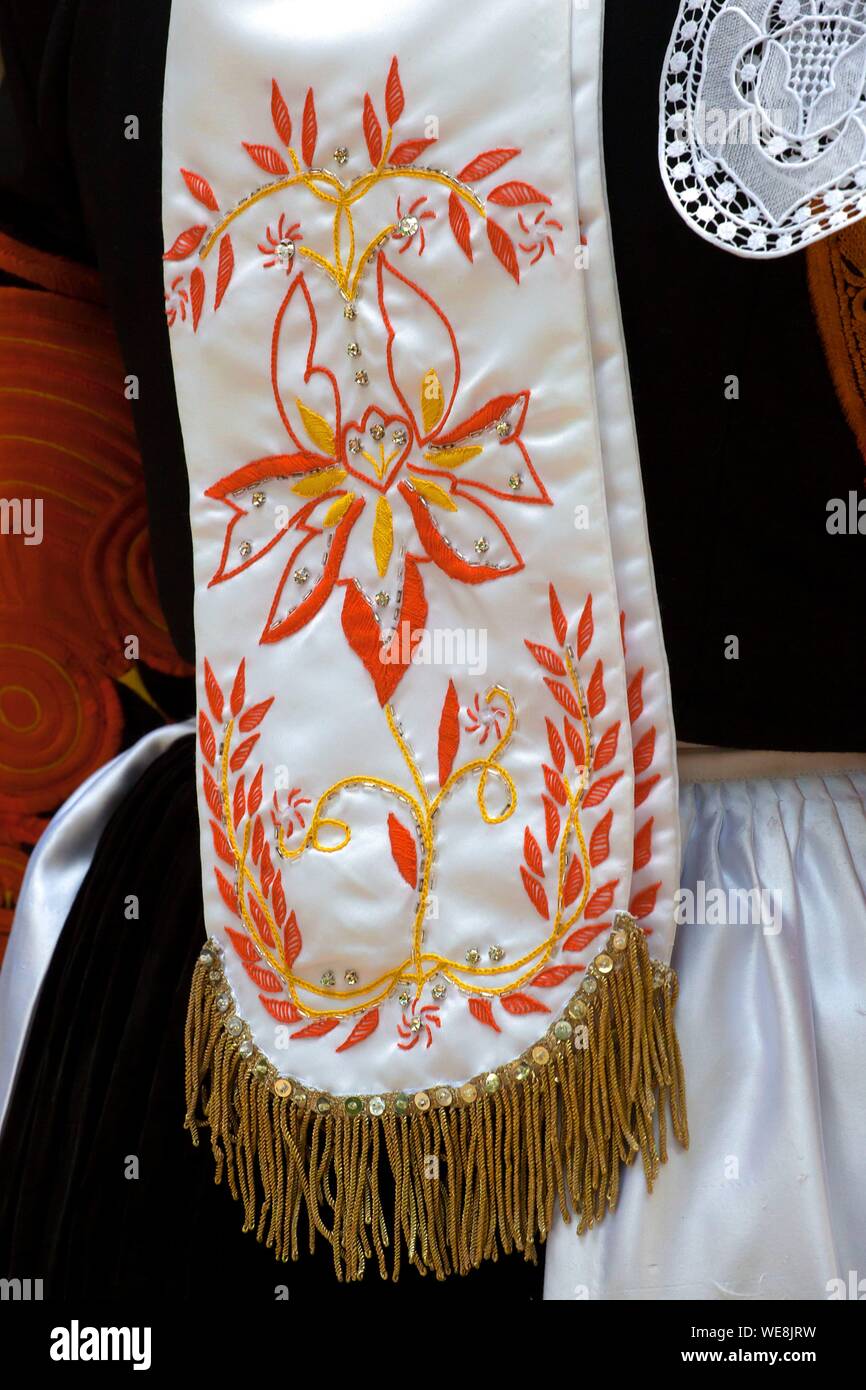France, Finistere, Pont l'Abbe embroidery festival, Headdress and ...