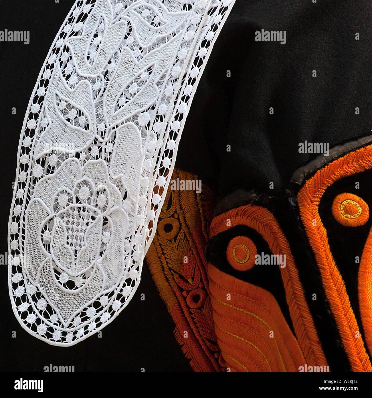 France, Finistere, Pont l'Abbe embroidery festival, Headdress and ...