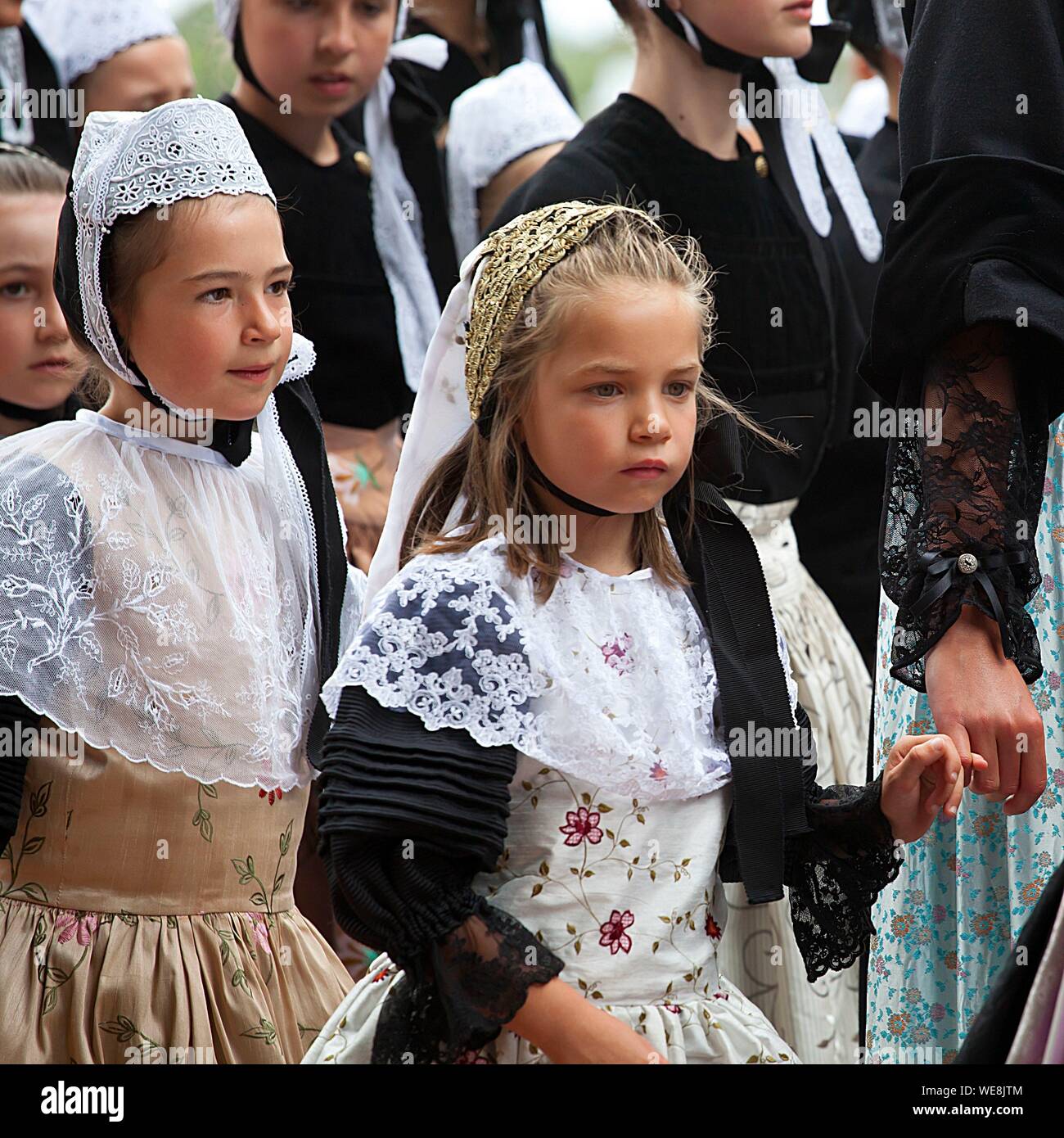 France, Finistere, Pont l'Abbe embroidery festival, Children's dances ...