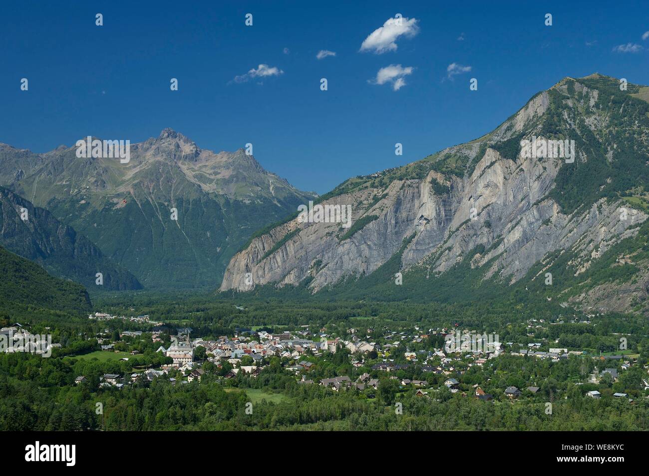 France, Isere, massif of Oisans, Bourg d'Oisans, general view and the ...
