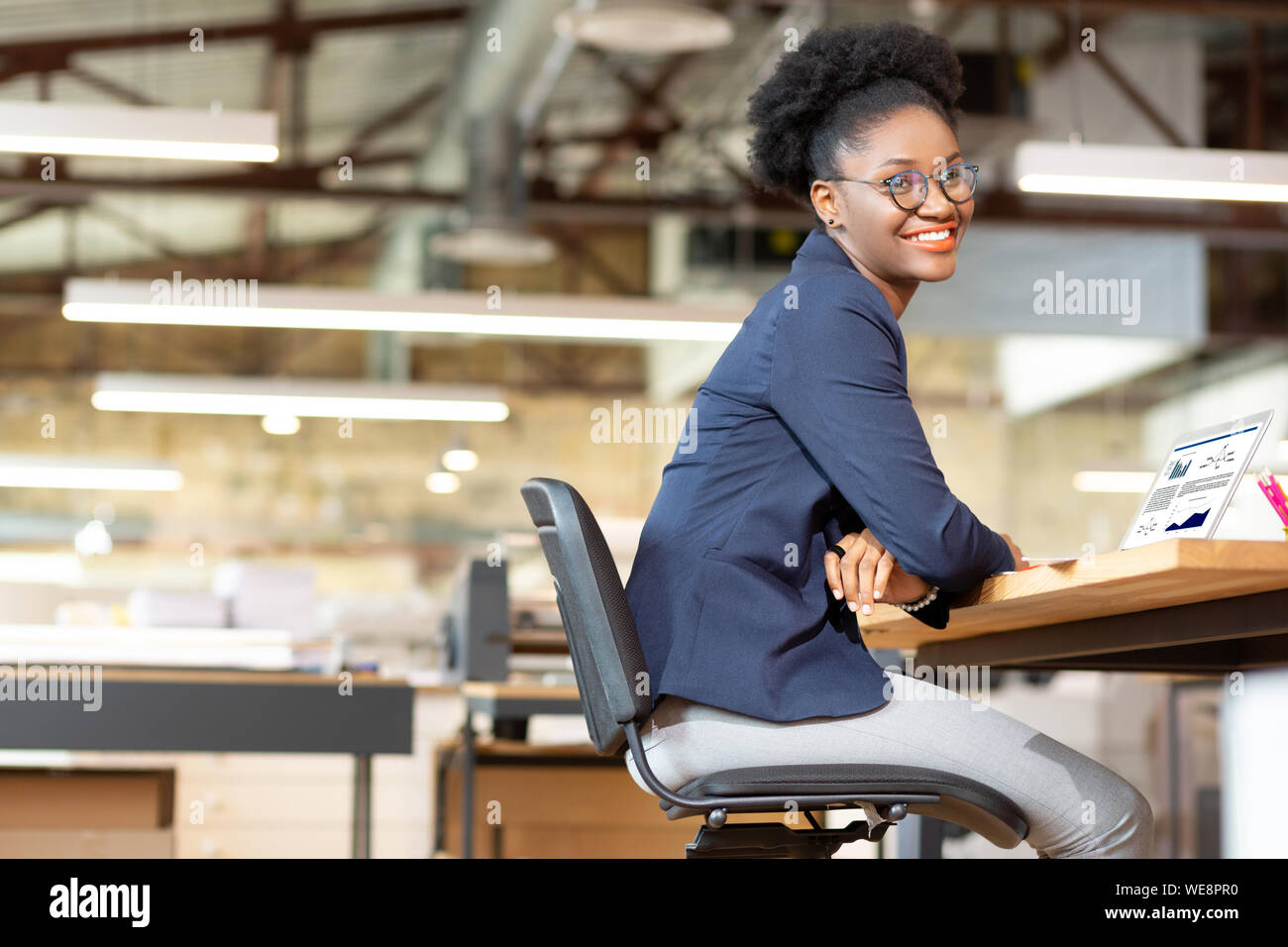 African american woman finishing work hi-res stock photography and ...