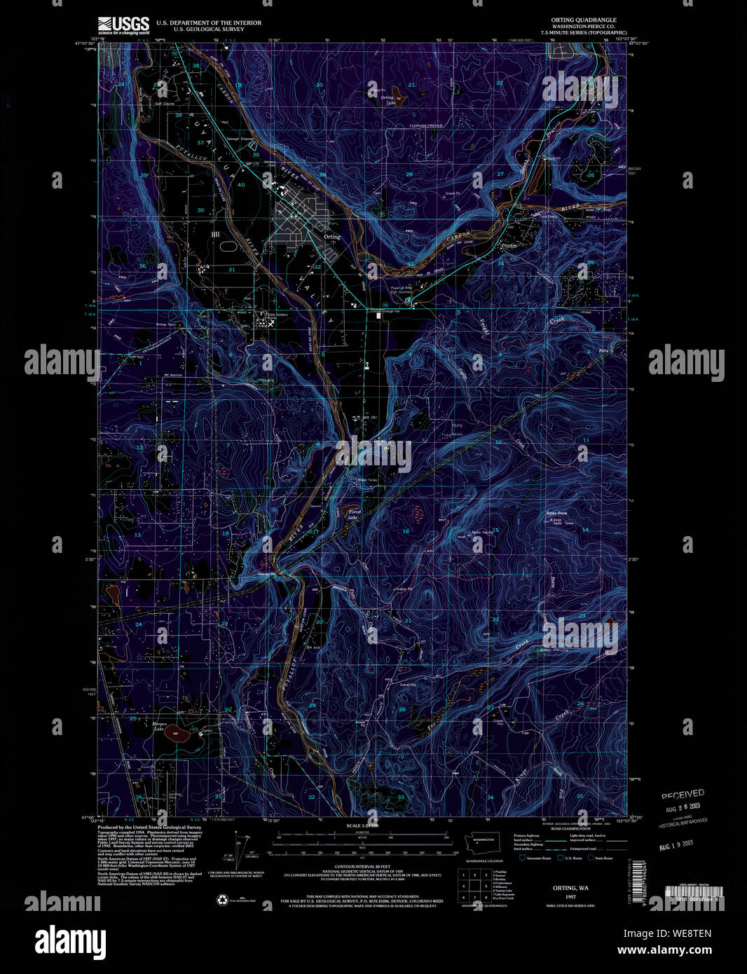 USGS Topo Map Washington State WA Orting 243009 1997 24000 Inverted ...