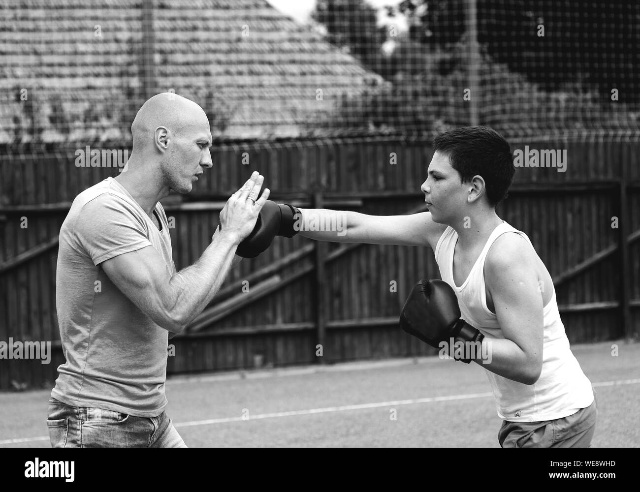 Two Boxing Boys Black and White Stock Photos & Images - Alamy