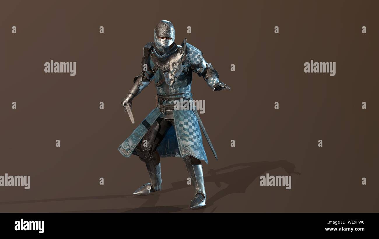 Knight Swordsman in Full Armour, 3D render in multiple views Stock ...