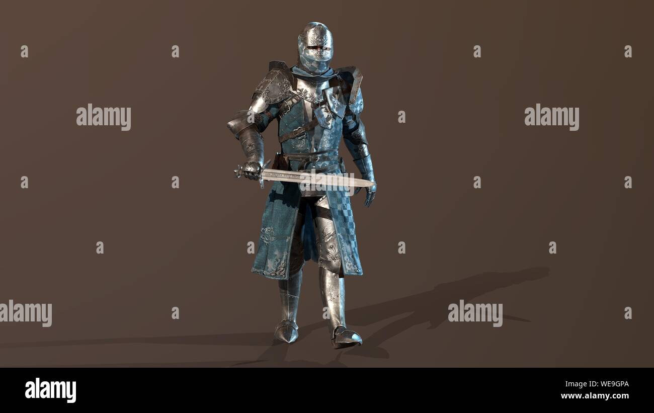 Knight Swordsman in Full Armour, 3D render Stock Photo - Alamy