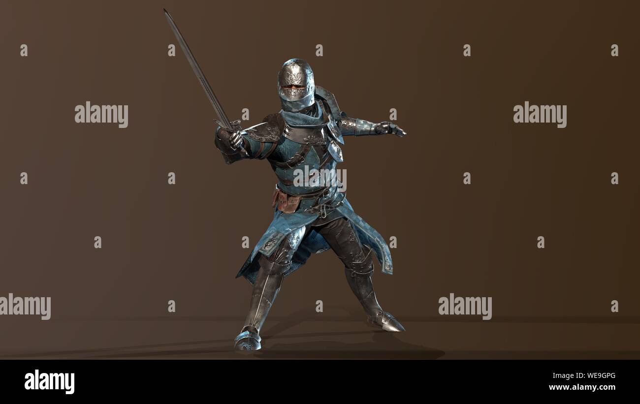 Knight Swordsman in Full Armour, 3D render in multiple views Stock ...