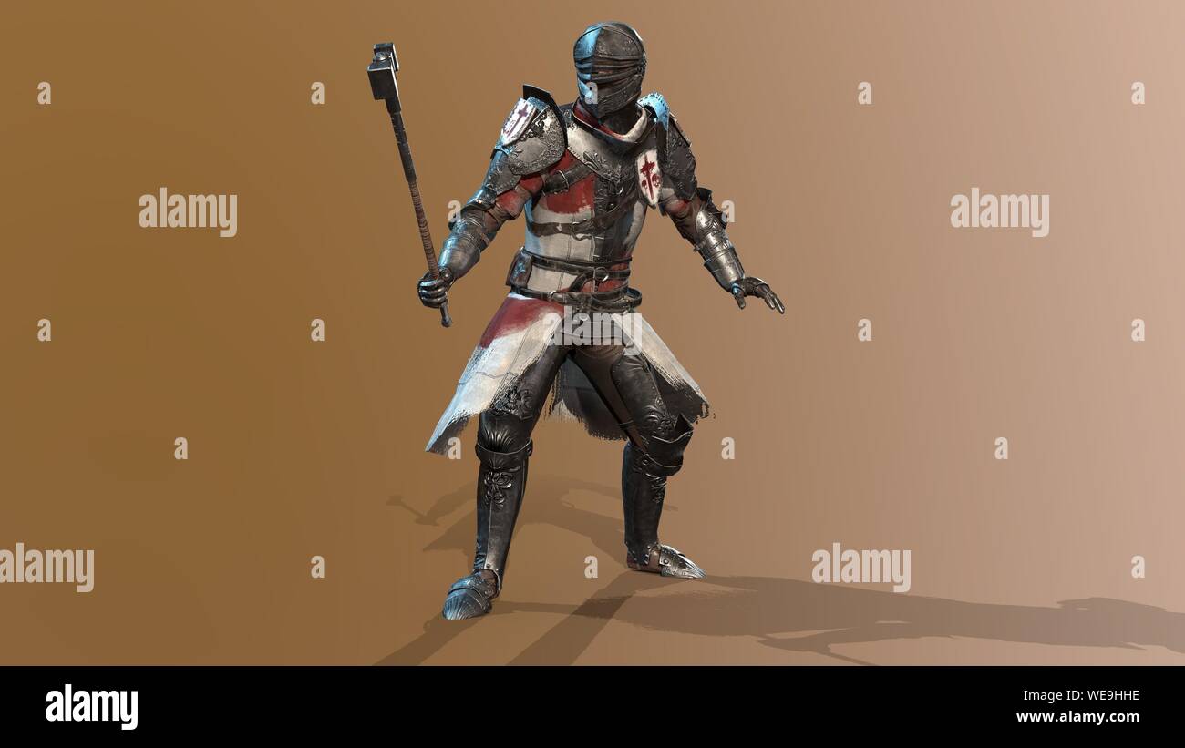 Knight Swordsman in Full Armour, 3D render Stock Photo - Alamy