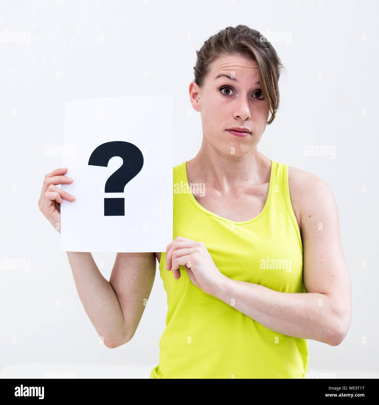 Question mark woman hi-res stock photography and images - Alamy