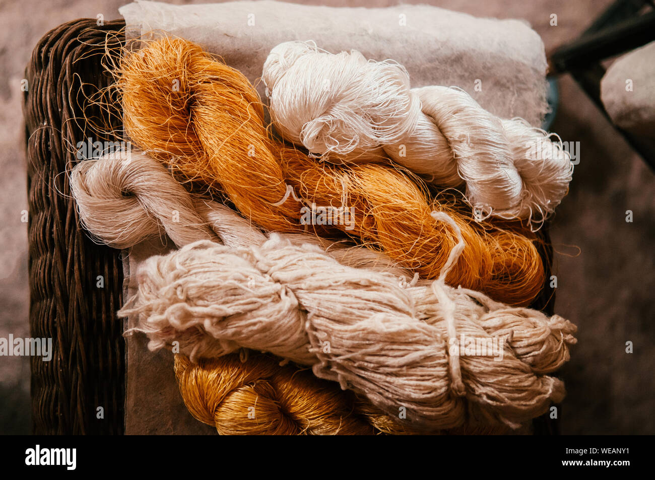 Details of natural yellow silk thread and cotton fiber traditional ...