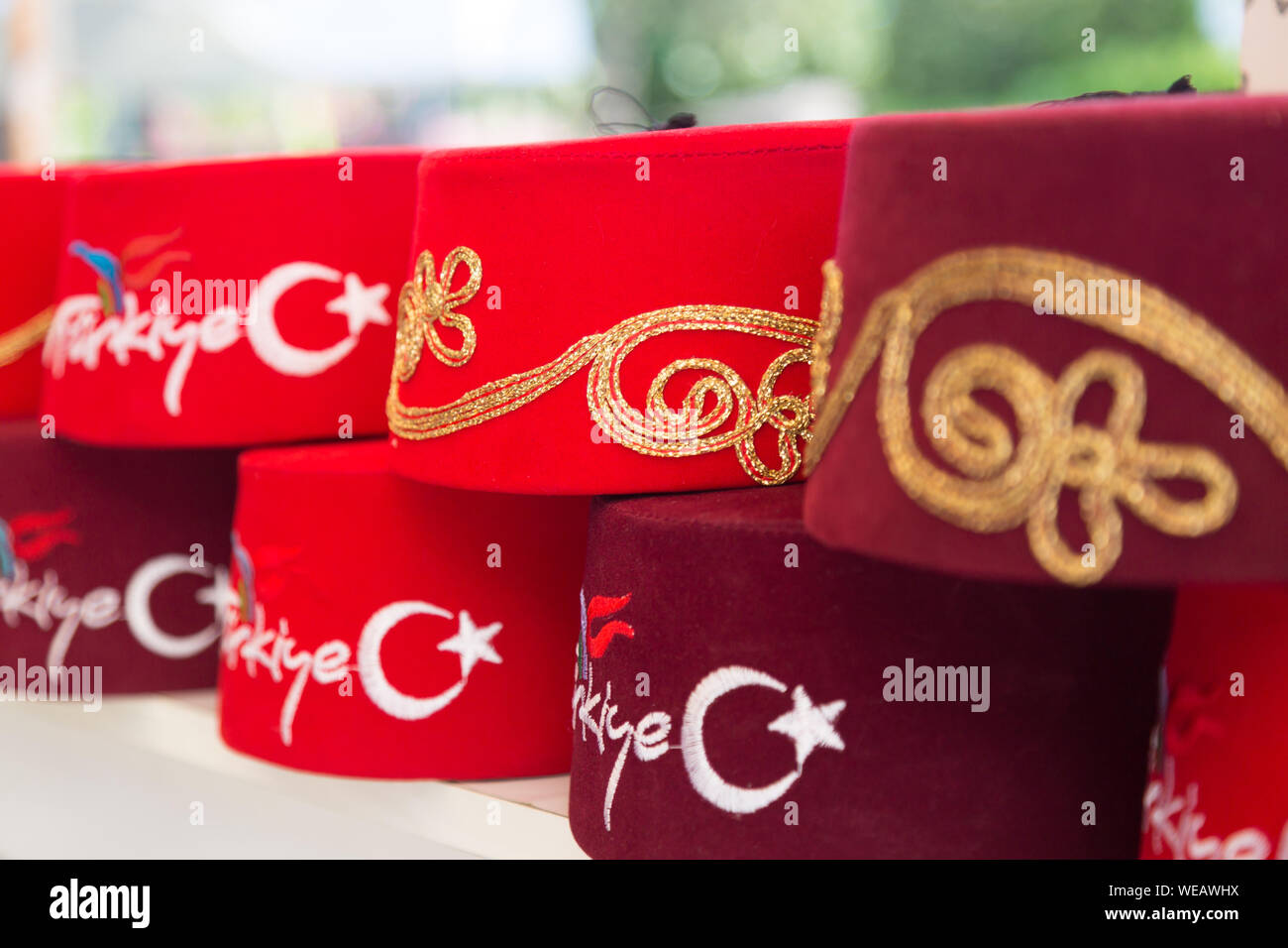 National Turkish men's hat red with a star and a crescent Stock Photo ...