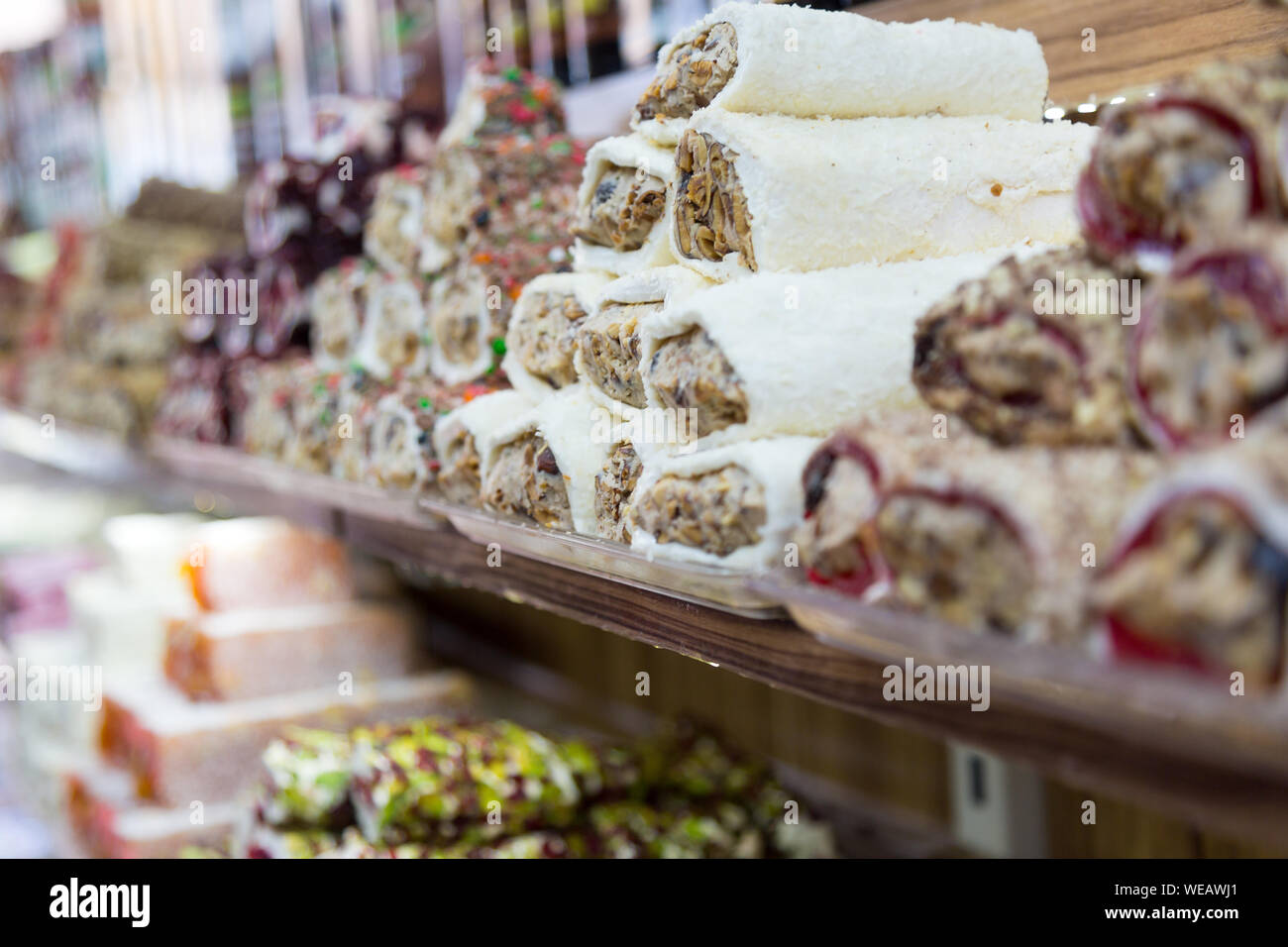 Turkish sweets Turkish delight and others in shop window Stock Photo ...