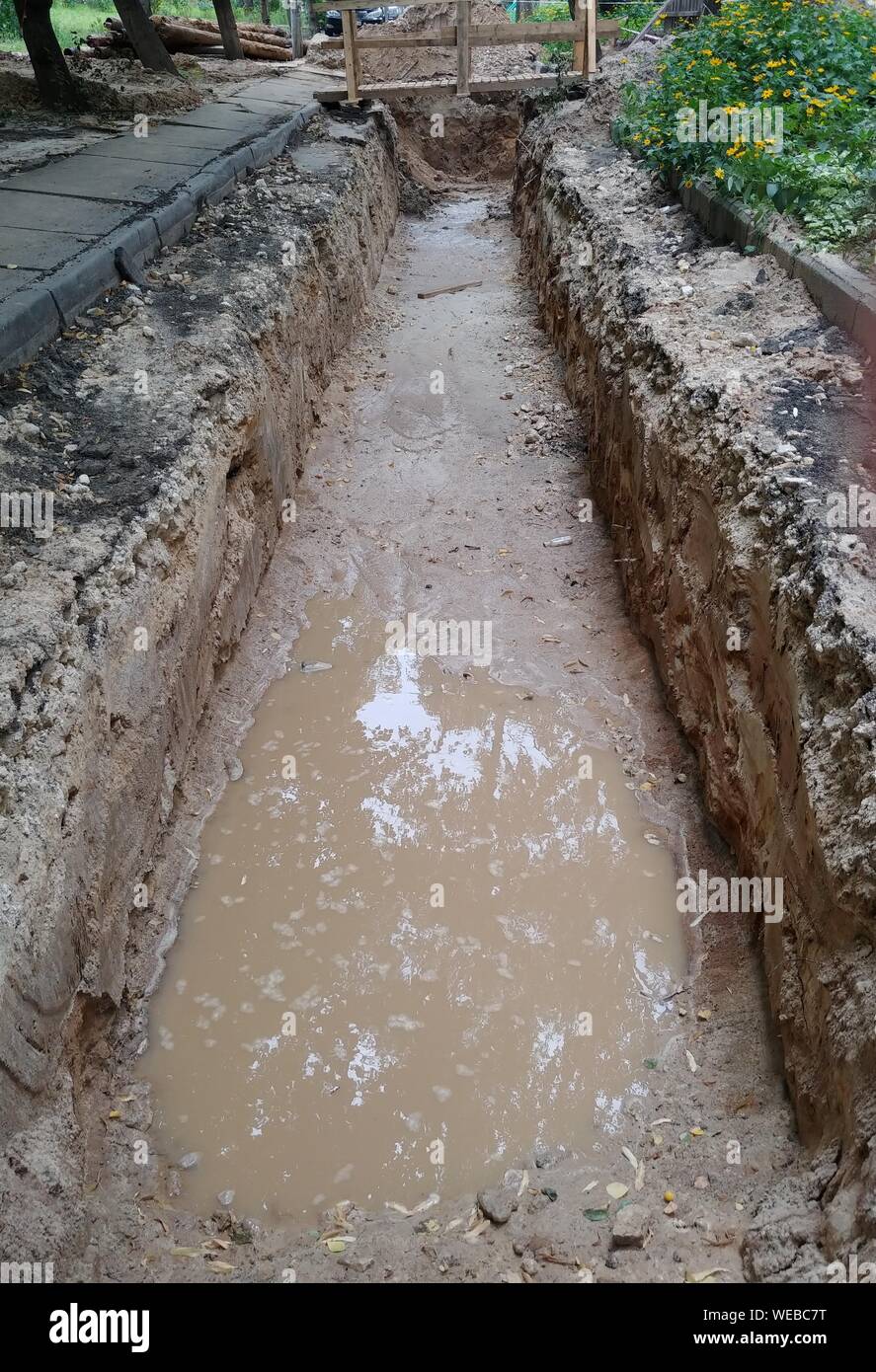 huge trench, ditch for cable, power line, gas or water utility pipe ...