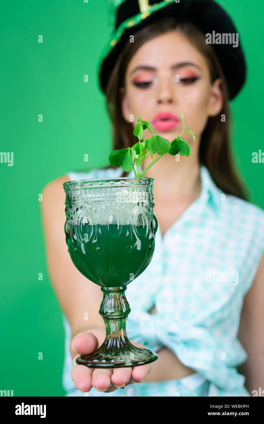 pretty girl in vintage style. retro woman drink summer cocktail. St ...