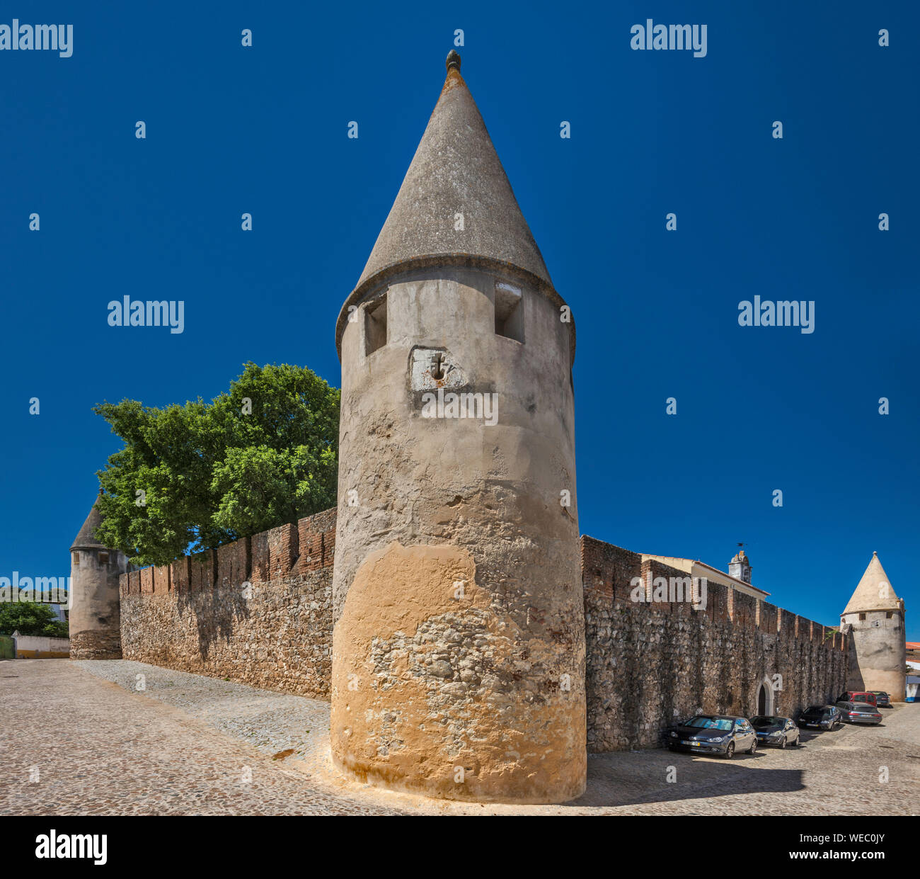 Tower and ramparts at castle in Viana do Alentejo, Evora district ...