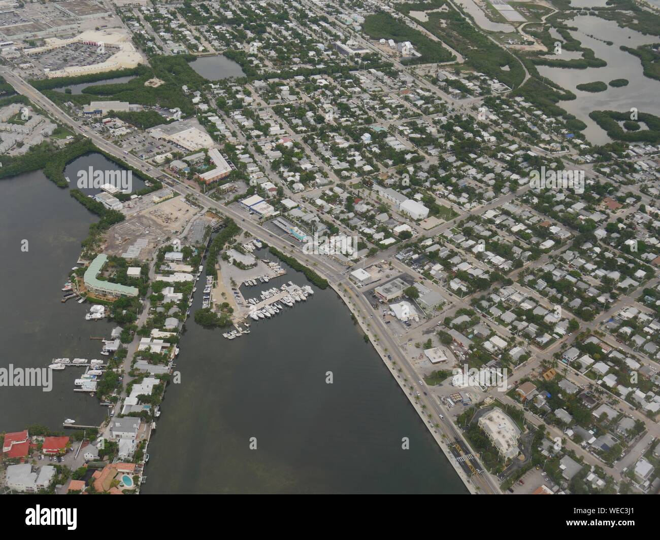 Aerial shot of the Key West, Florida, viewed from an airplane window ...
