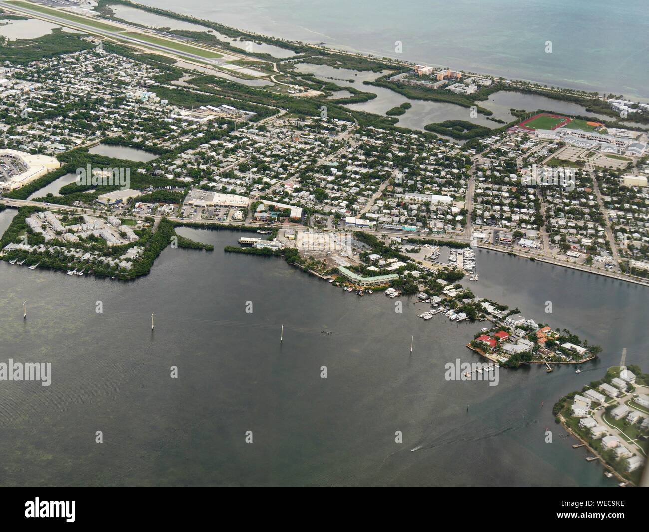 Scenic aerial view of Key West, Florida, taken from an airplane window ...