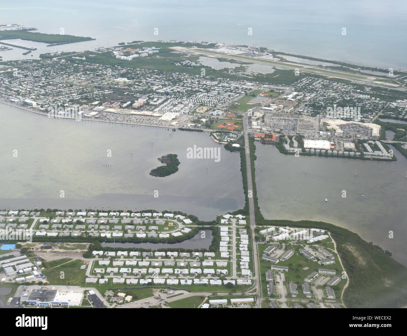 Scenic bird's eye view of Key West, Florida with the highway connecting ...