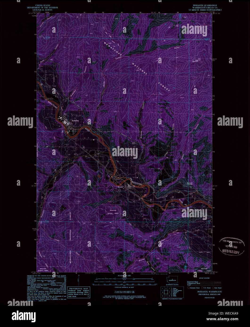 USGS Topo Map Washington State WA Peshastin 243123 1989 24000 Inverted ...