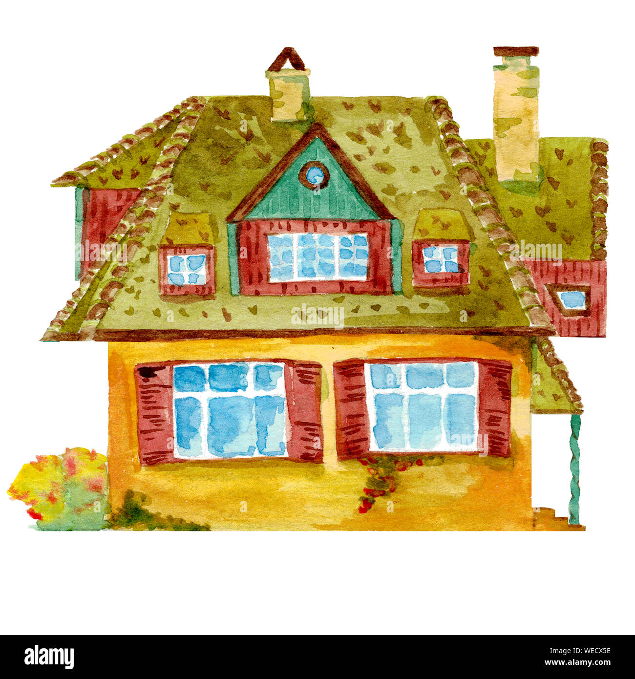 Watercolor hand drawn european cabin isolated on white background ...