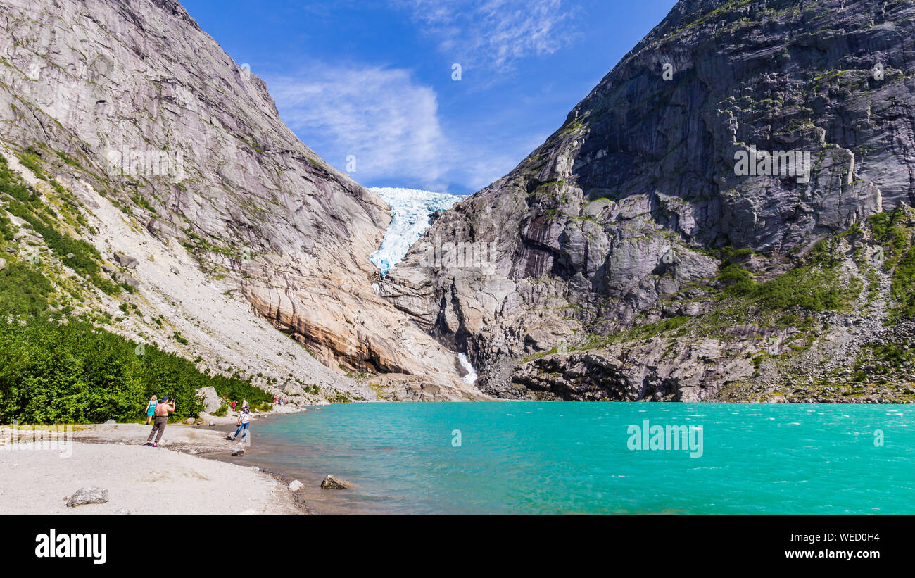 Briksdal glacier in Norway wel known arm of the large Jostedalsbreen ...