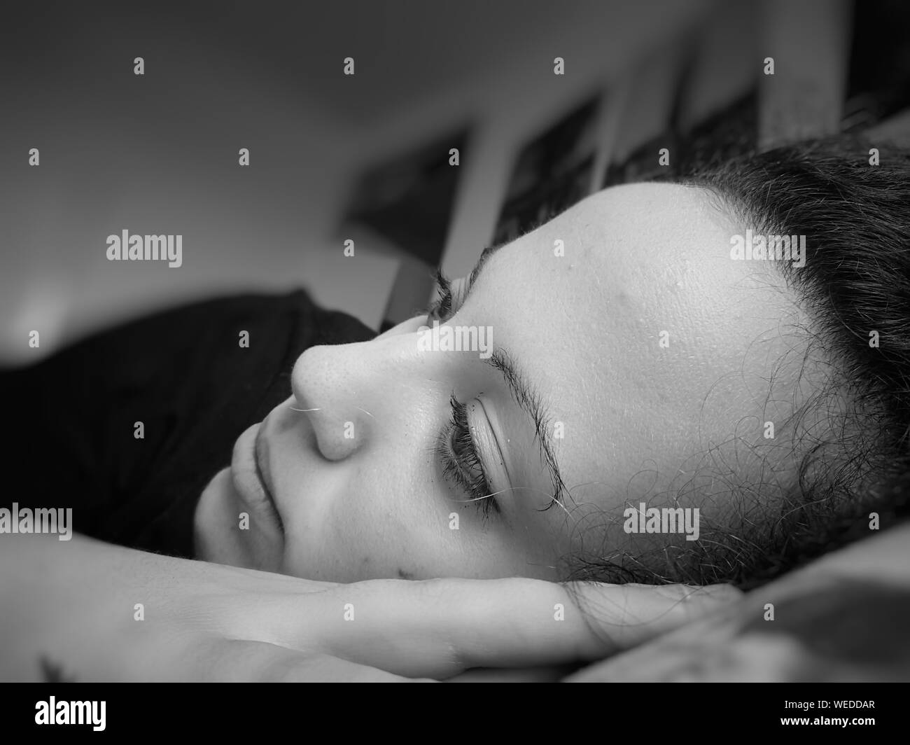 Woman lying down looking up Black and White Stock Photos & Images - Alamy