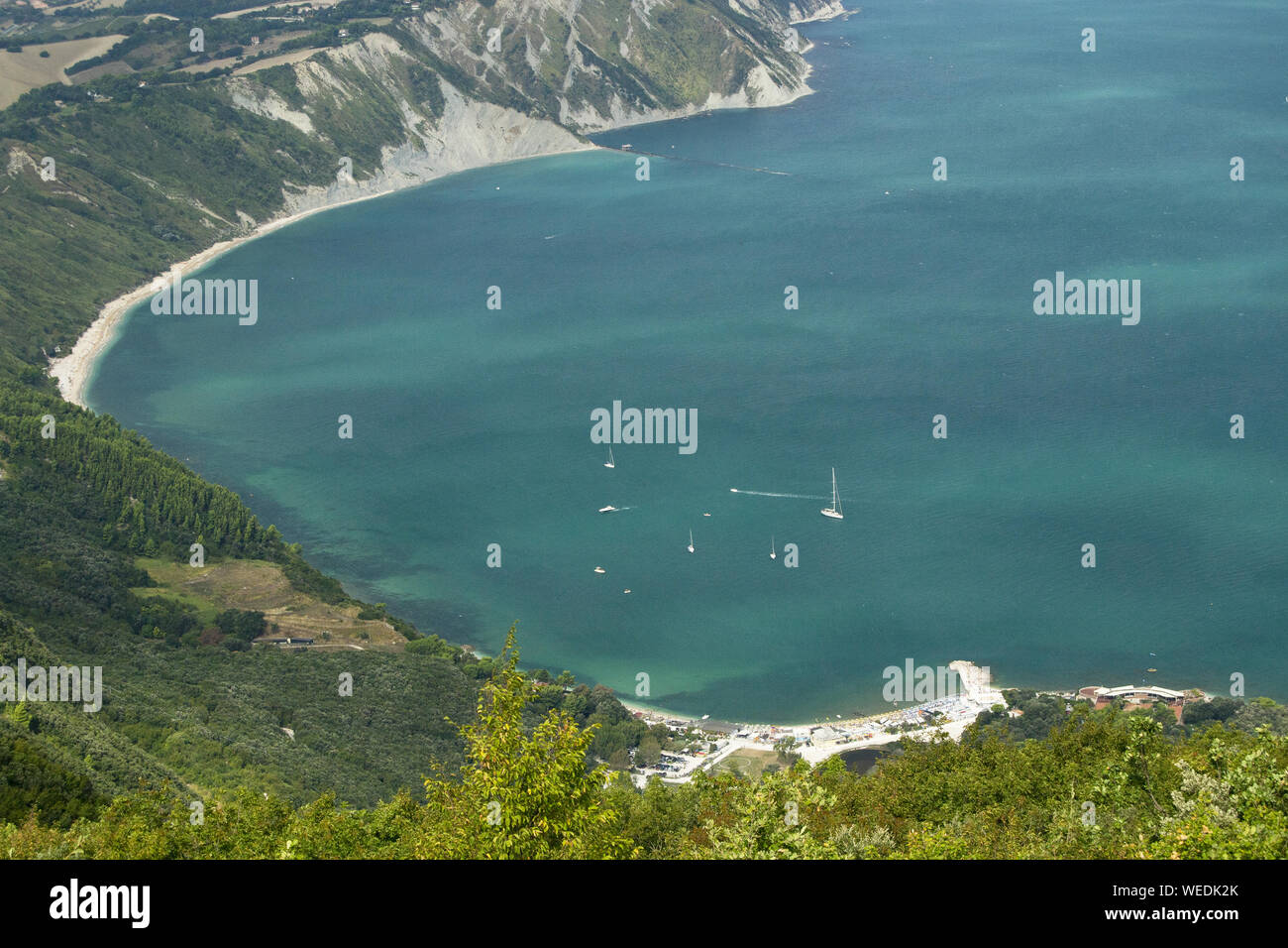 Cliffs and beaches of Mount Conero promontory in the adriatic sea ...