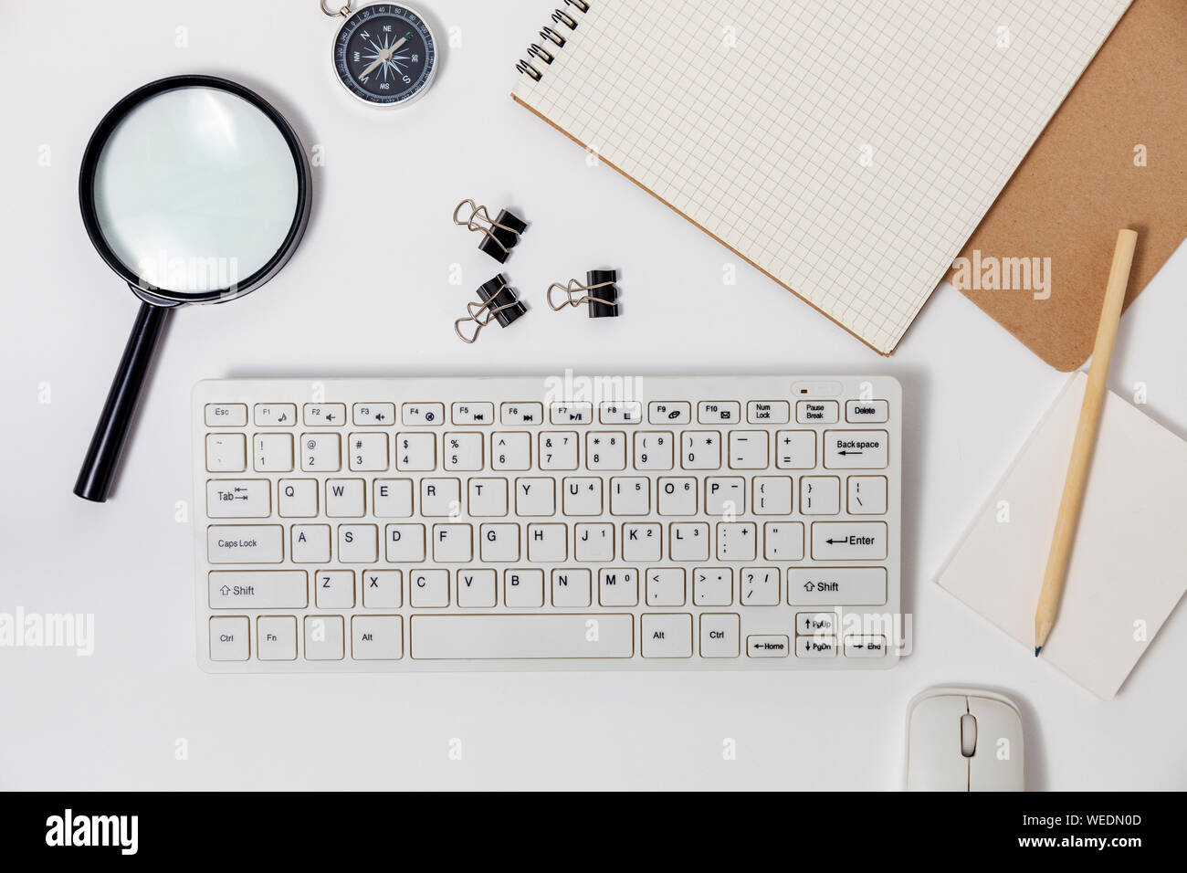 Office desk table of Business workplace and business objects Stock ...