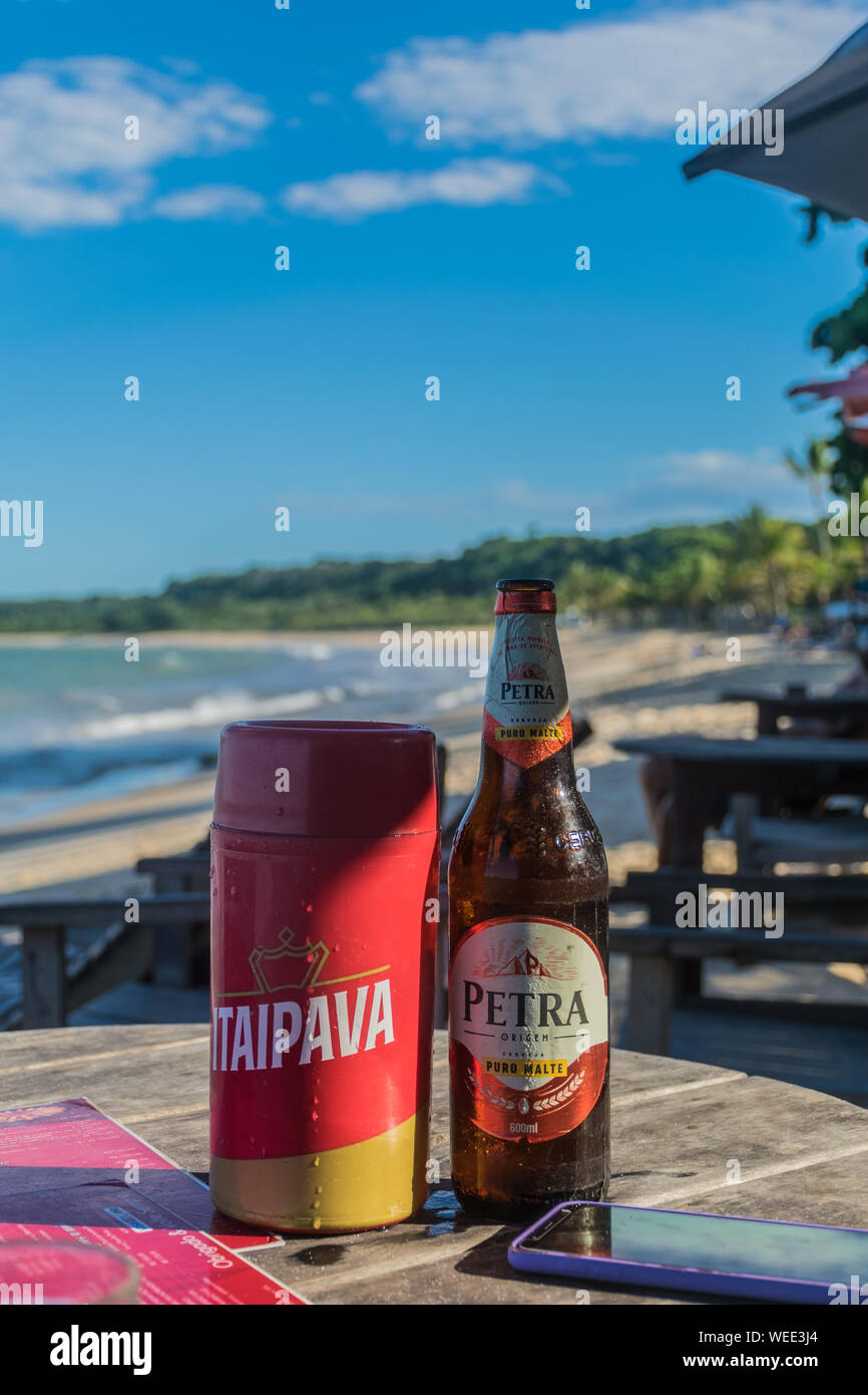 BAHIA, BRAZIL - June 27, 2019: Close view of a cold bottle of beer with ...