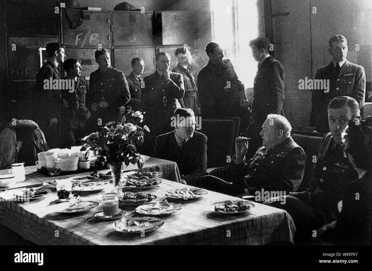 Winston Churchill talking to pilots on his visit to RAF 615 Squadron ...