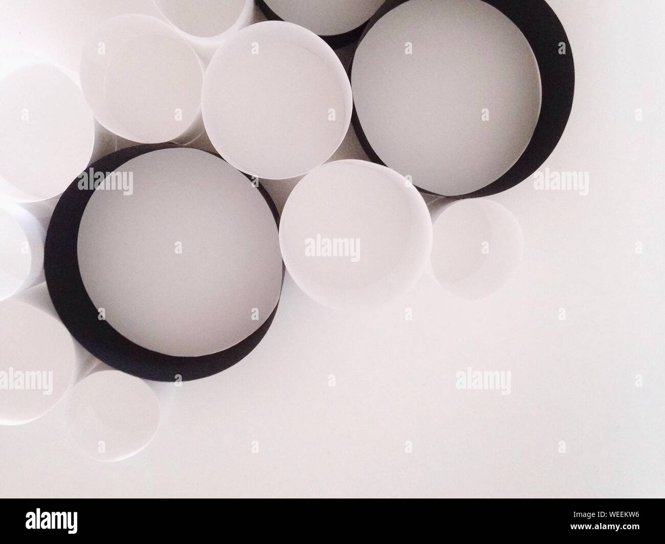 High Angle View Of Paper Curled Up Against White Background Stock Photo ...