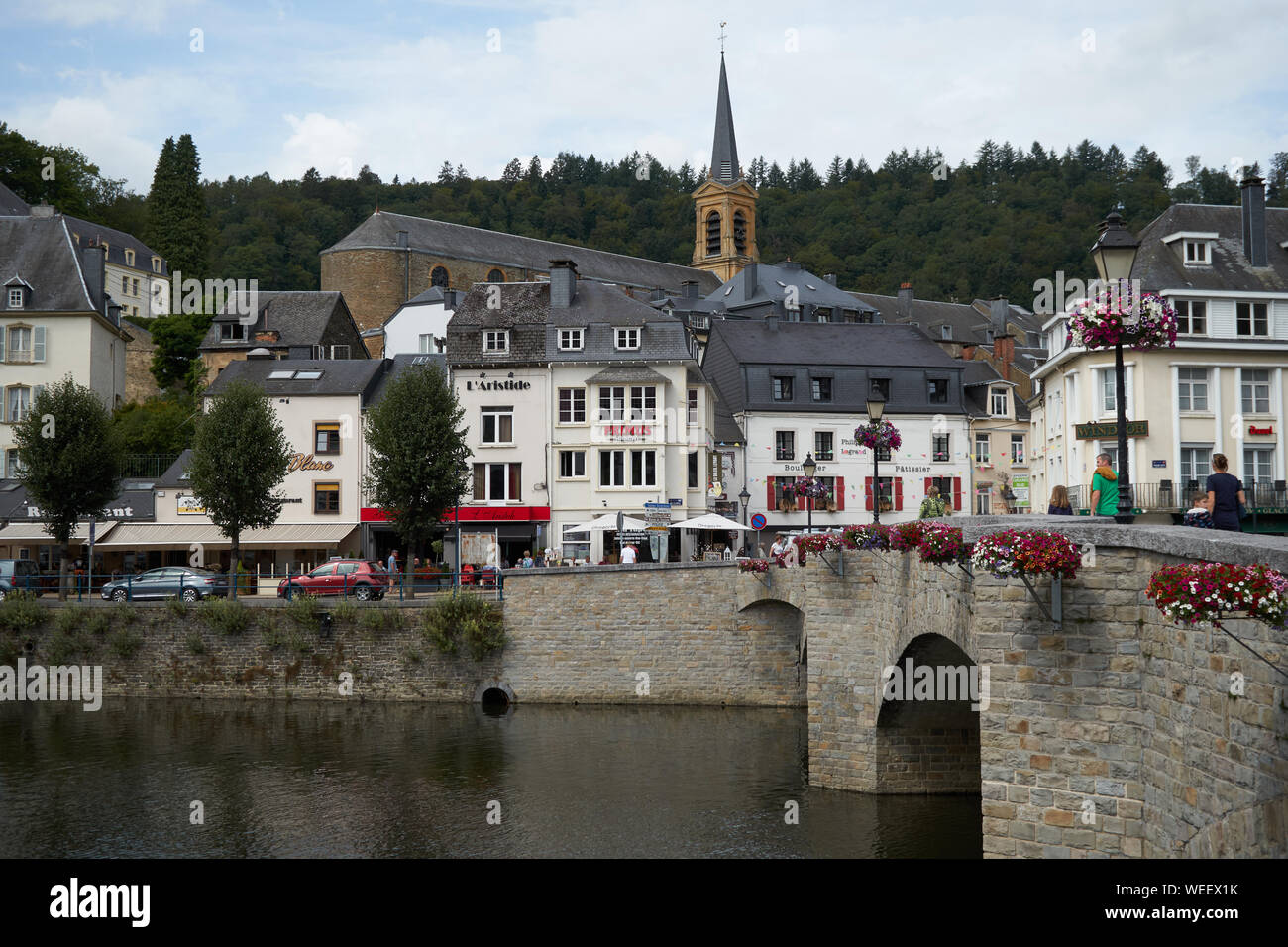 Semois River running through the Belgium town of Bouillon Stock Photo ...