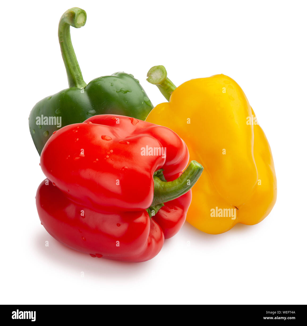 3 tricolor peppers (red, green and yellow) whole, raw and fresh with ...