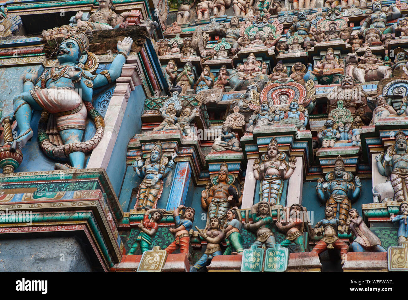 India, Tamil Nadu, Kumbakonam, Detail of the gopuram at the Nagesvara ...