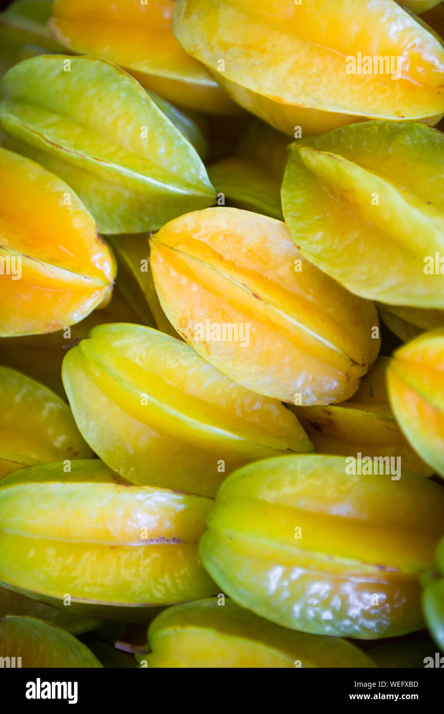 Fresh yellow carambola star fruit on display at Brazilian farmers ...