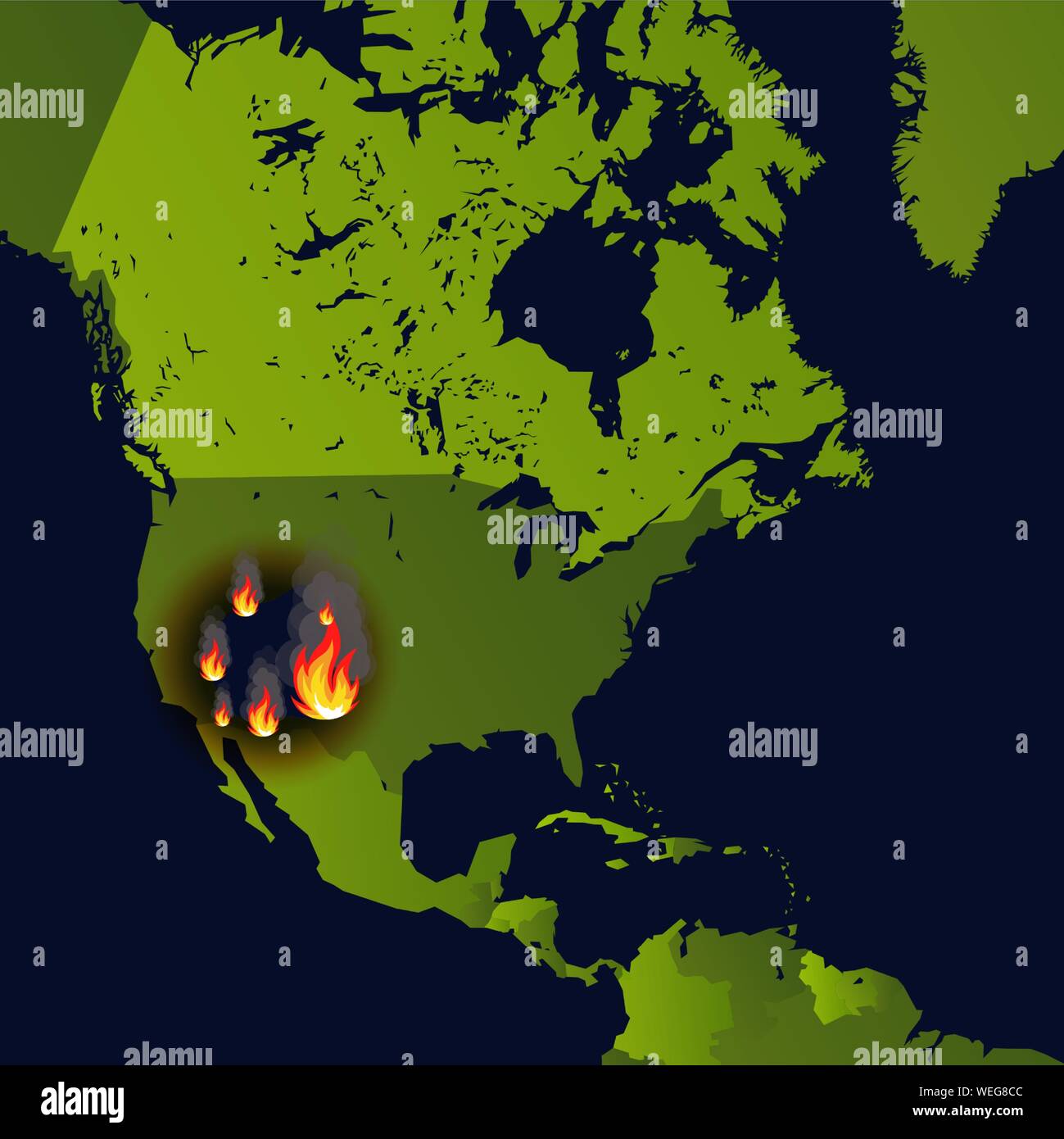 Forest fires banner, fire place on map, disaster in news, paper that ...