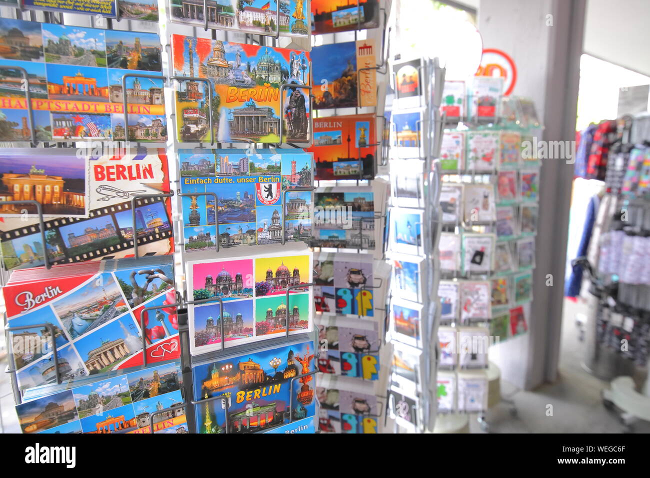 Postcards sold at gift shop in Berlin Germany Stock Photo - Alamy