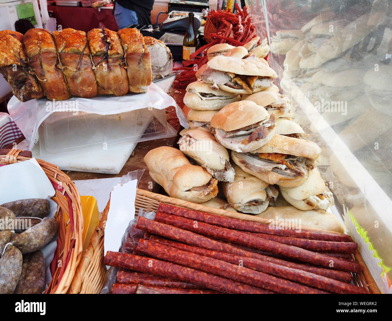 Italian flavors with the stall displaying typical products such as ...