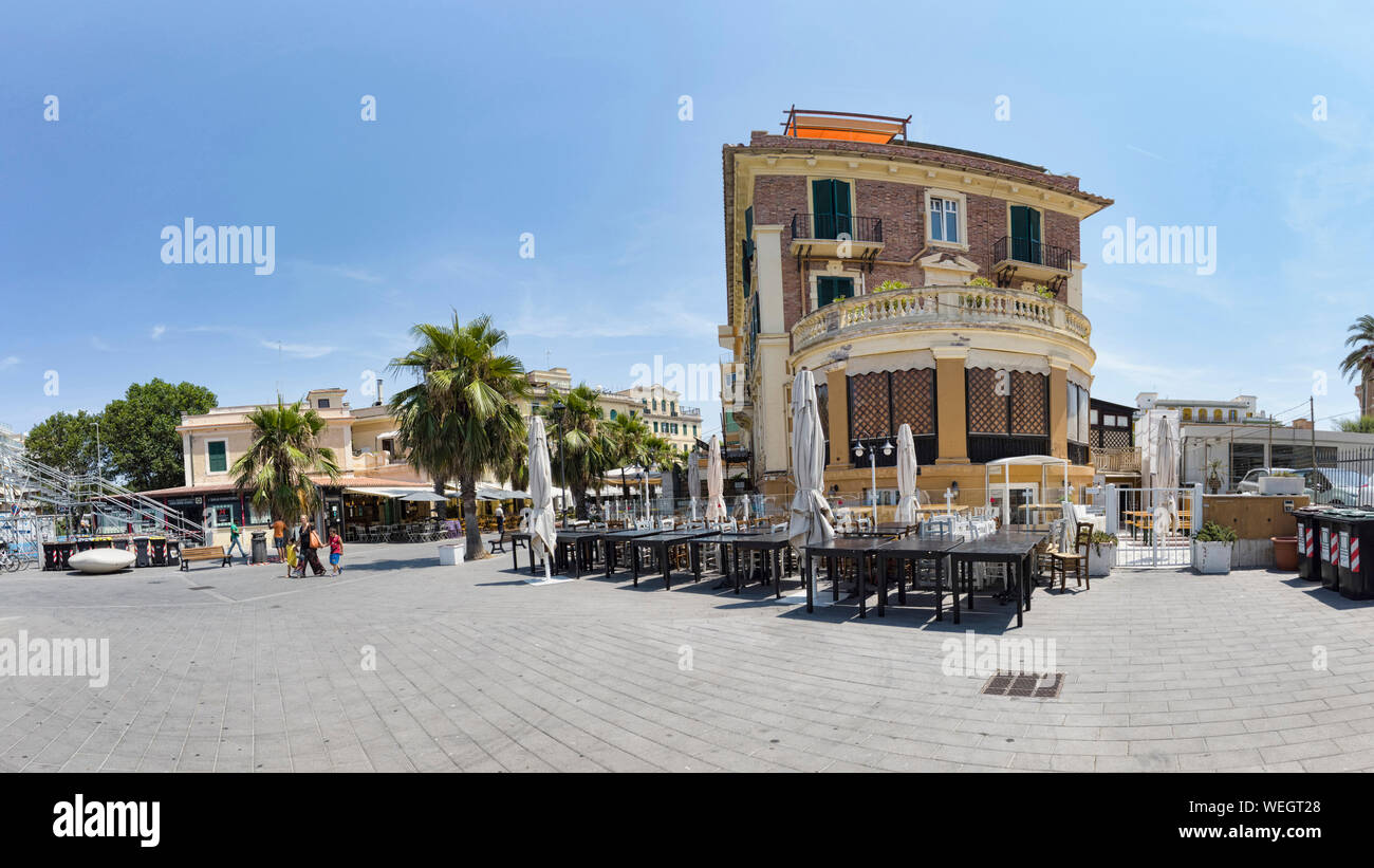 Ostia Lido Rome, Italy - July 19, 2019: Immersive panoramic street view ...