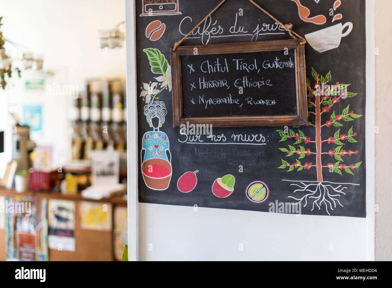 Coffee menu and coffee in Le Caféothèque in the Marais, Paris, France ...