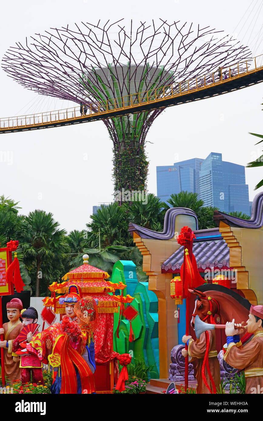 SINGAPORE -25 AUG 2019- View of the Supertree Grove, man-made metal ...