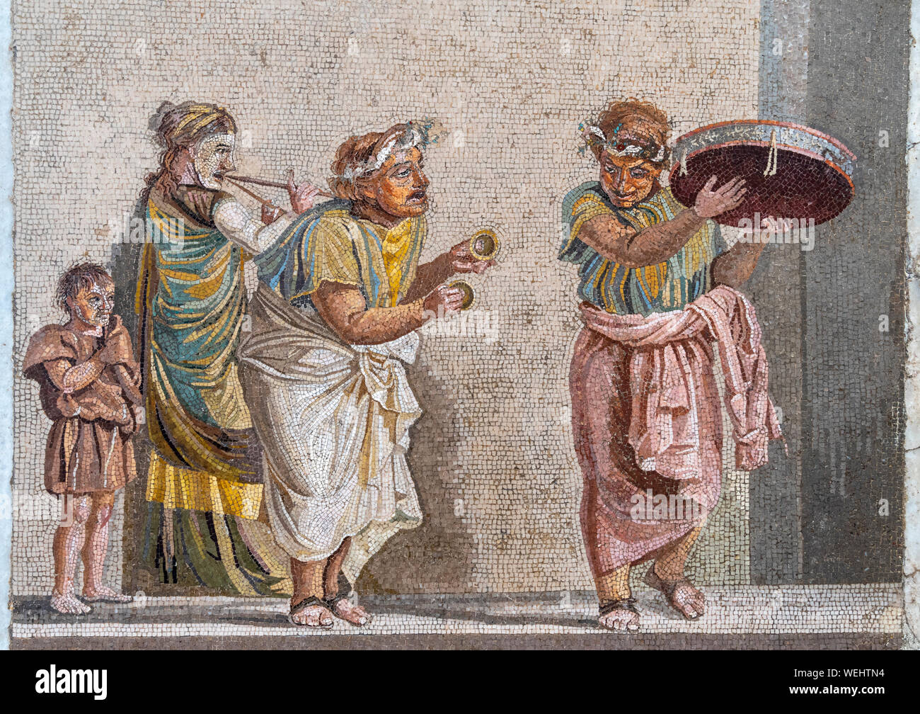 Roman Mosaic from Pompeii depicting Roman street musicians, now at the ...