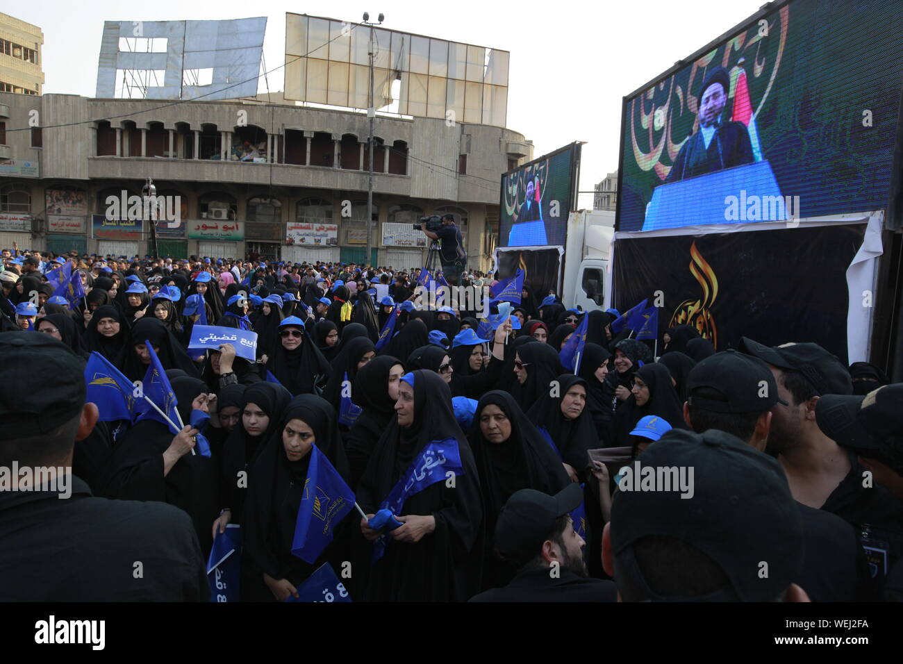 Baghdad, Iraq. 30th Aug, 2019. Supporters of Iraqi Shiite Muslim cleric ...