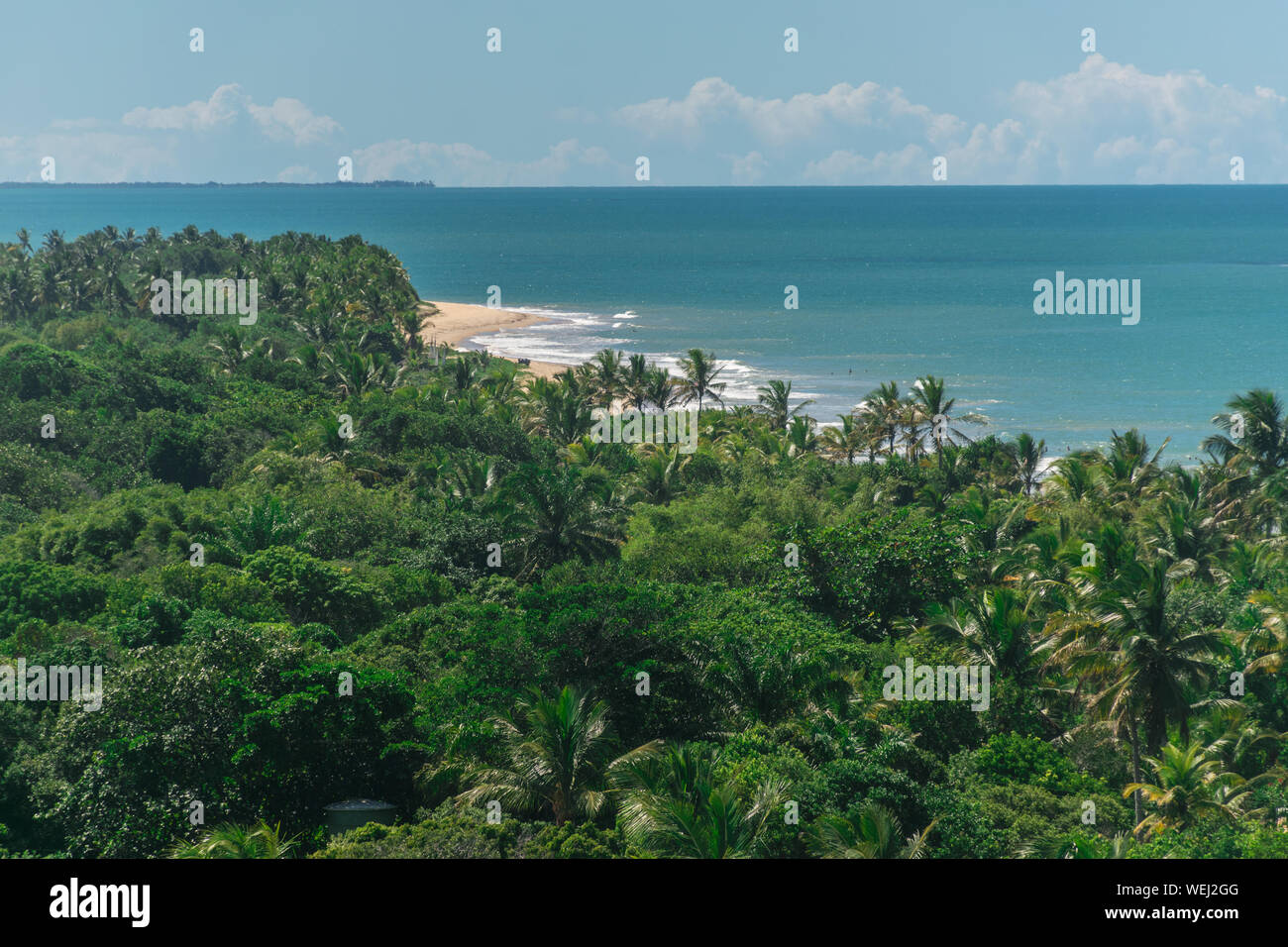 Scenic and tropical view from the top of a mountain of the empty ...