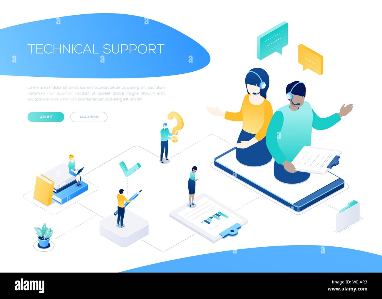 Technical support - modern isometric vector web banner on white ...