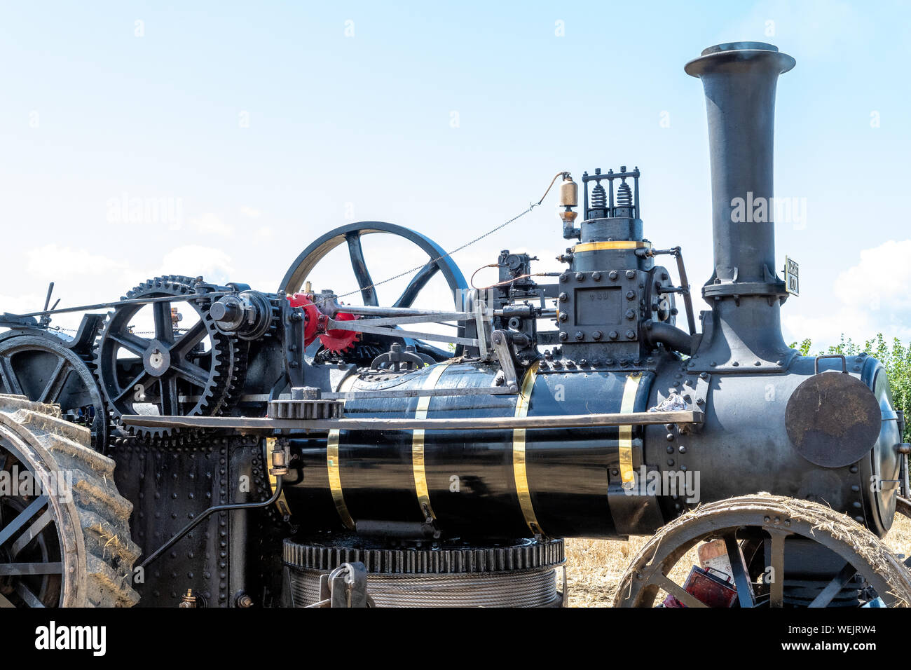 Close up of a restored vintage traction engine on display at a steam ...