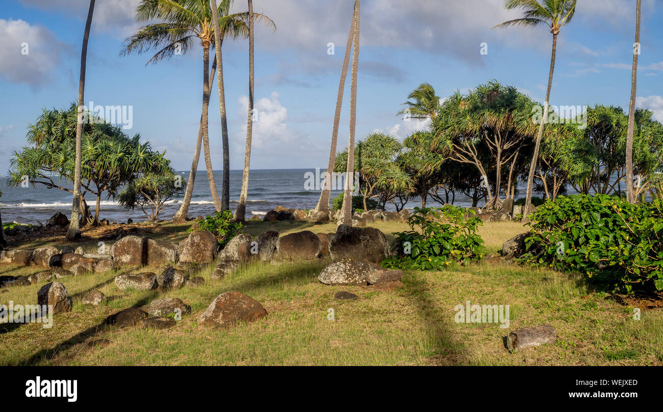 Ancient Hawaiian temple, or Heiau, located on the eastern shore of ...