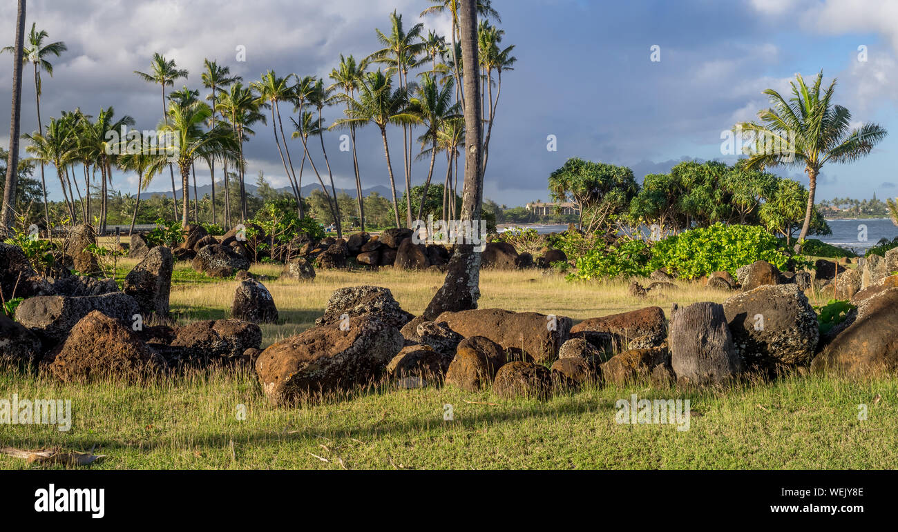 Ancient Hawaiian temple, or Heiau, located on the eastern shore of ...