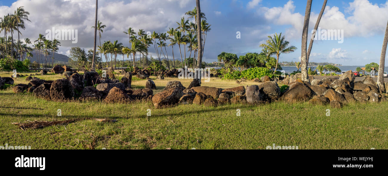 Ancient Hawaiian temple, or Heiau, located on the eastern shore of ...