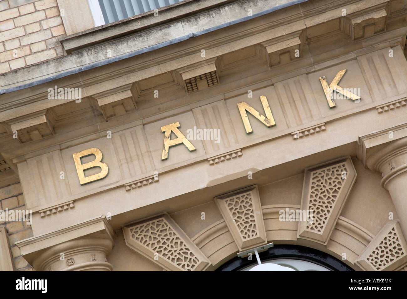 Bank Sign on Building Facade Stock Photo - Alamy