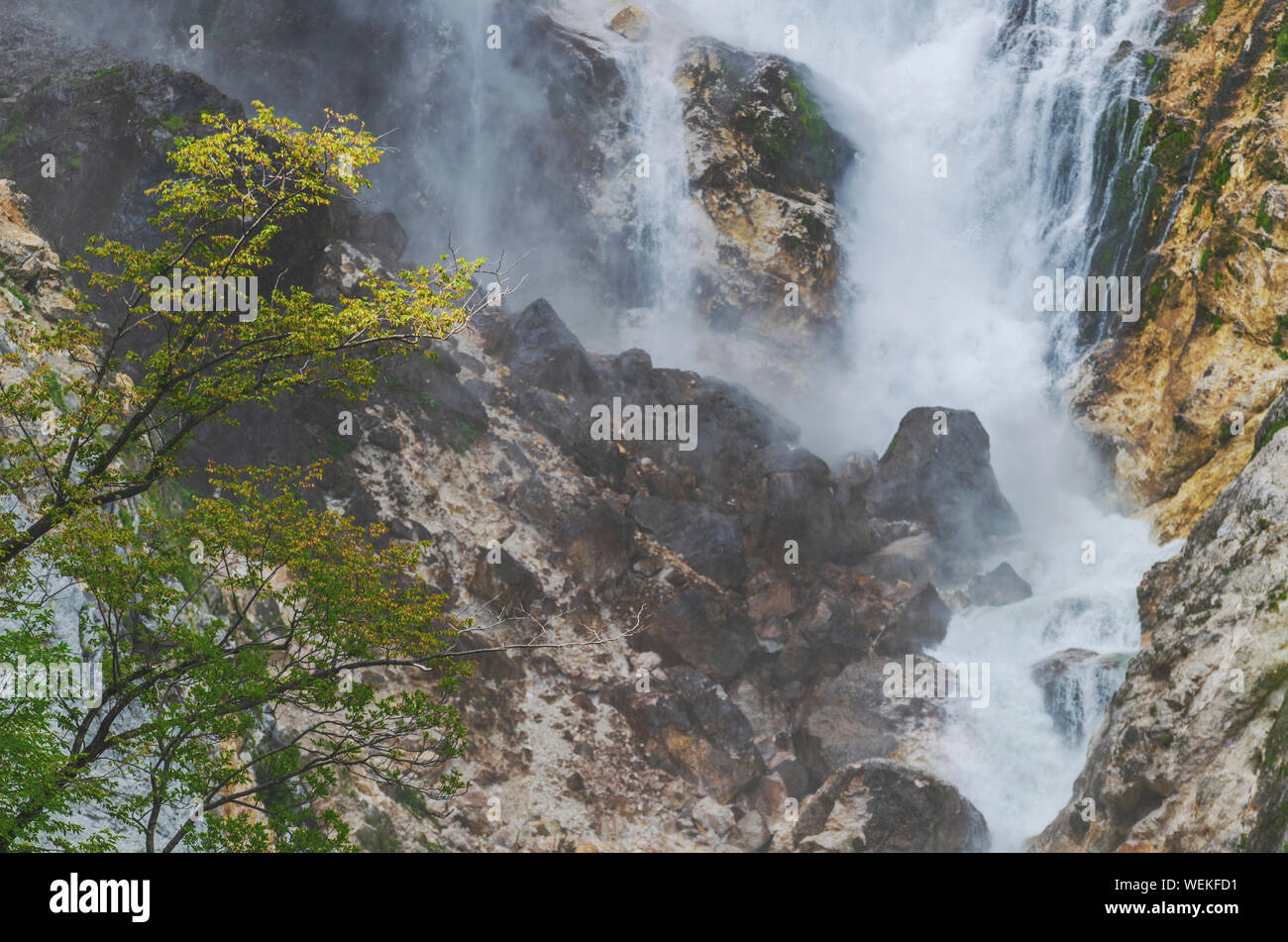 Amazing waterfall high in the mountains. Boka waterfall in Slovenia ...